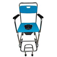 China Blue Medical Safety Shower Toilet Chair With Wheels Easy Cleaning factory