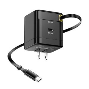 Quality ESSAGER G652CU 65W USB-C GaN Charger With PPS Function Retractable Cable for sale