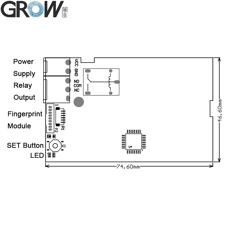 Grow K226+G16 DC10-30V Admin/User Password Fingerprint Control Board