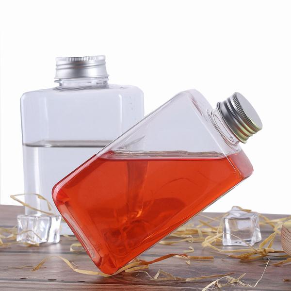 Quality Plastic 16 Oz Natural Beveled Square HDPE Juice Bottle UV Plating for sale