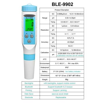 Quality Smart Bluetooth PH Meter EC Water Quality Tester 5 Point Automatic Calibration for sale