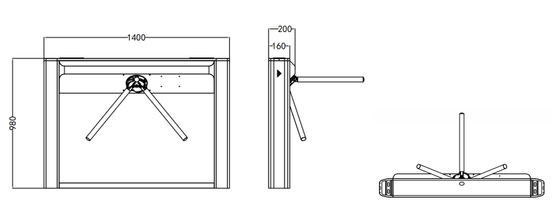 ES1216 Tripod Turnstile Gate Size Drawing and Dimensions