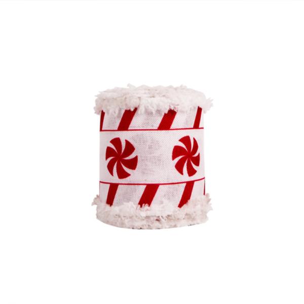 Quality 63MM MSD Christmas Wired Burlap Ribbon with Snow and Candy Print Create Festive for sale