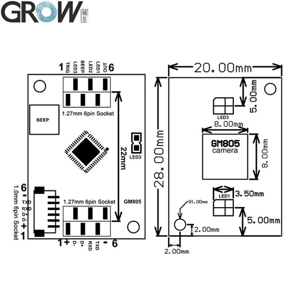 Quality GROW GM805 Series DC5V USB/TTL232 Interface 1D/2D QR Bar Code Reader PDF417 for sale