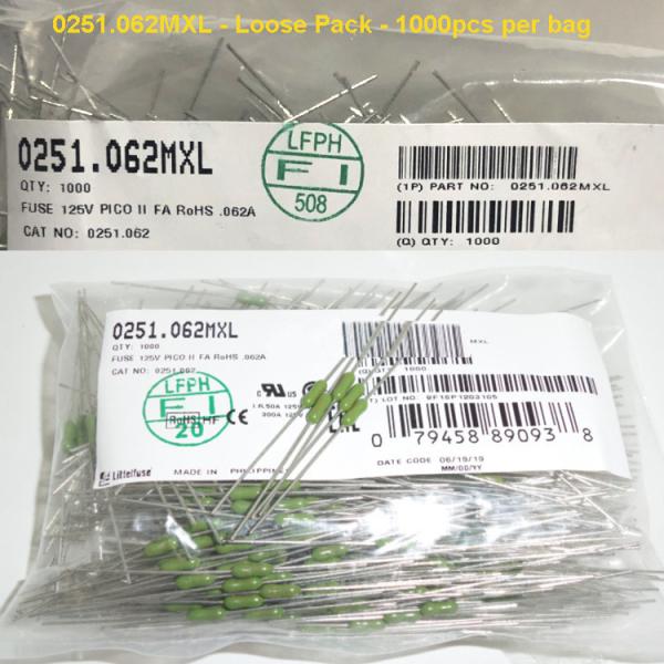 Quality Littelfuse 251 Series 0261.062MXL Axial Leaded Fuse 125V 62mA for sale
