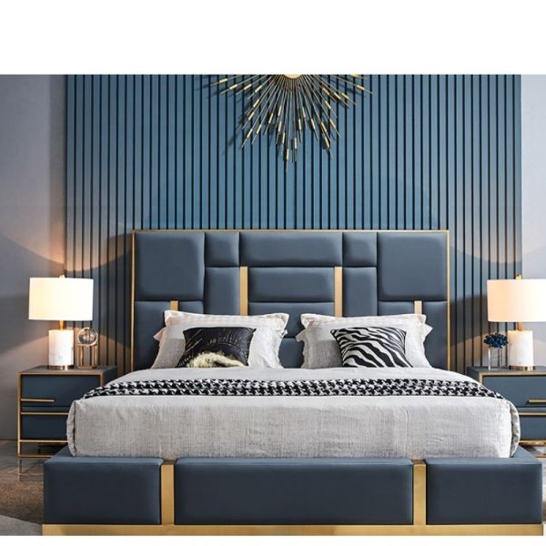 Quality Leather Tufted Upholstered Bed Modern King Bedroom Sets for sale