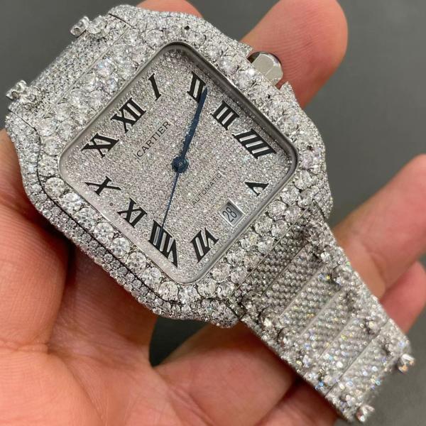 Quality Miami Cuban Santos Watch Diamonds Bling Luxury VVS Watch for sale