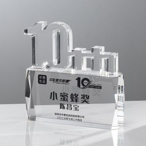 Quality 8inch Height Cast Acrylic Award Plexiglass Trophy For 10th Year Anniversary for sale