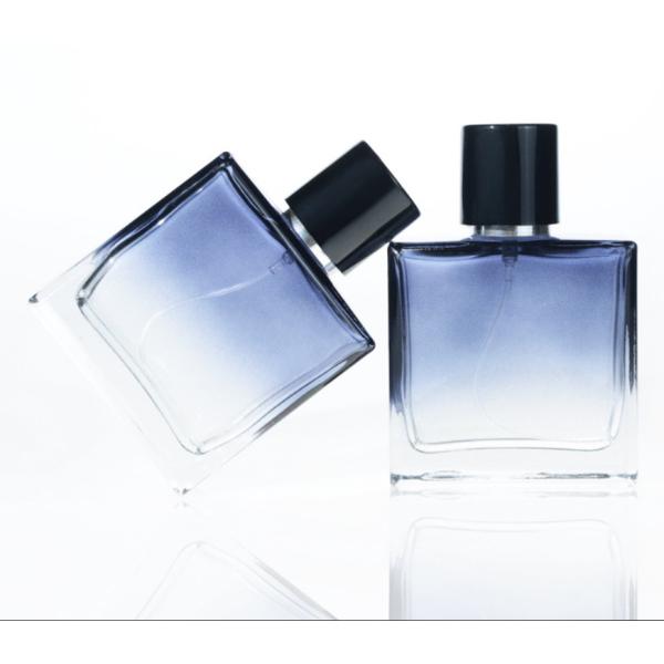 Quality Refillable Blue Square Luxury Glass Perfume Bottle 50ml 30ml for sale