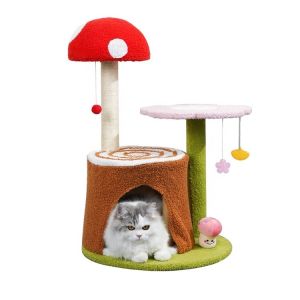 Quality Cat Scratching Post and Hanging Toys Mushroom Cat Tree House for Living Room for sale