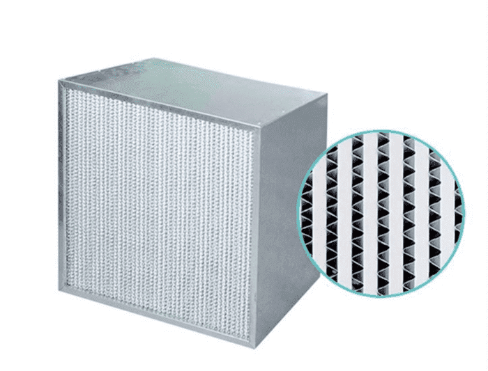 Deep pleated HEPA filter with aluminum separator