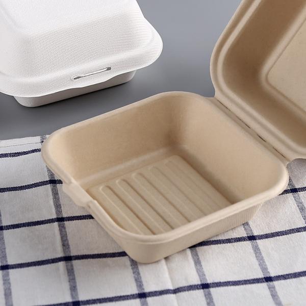Quality Virgin 21g Disposable Hamburger Clamshell Box Sugarcane Bagasse Takeaway Boxes for sale