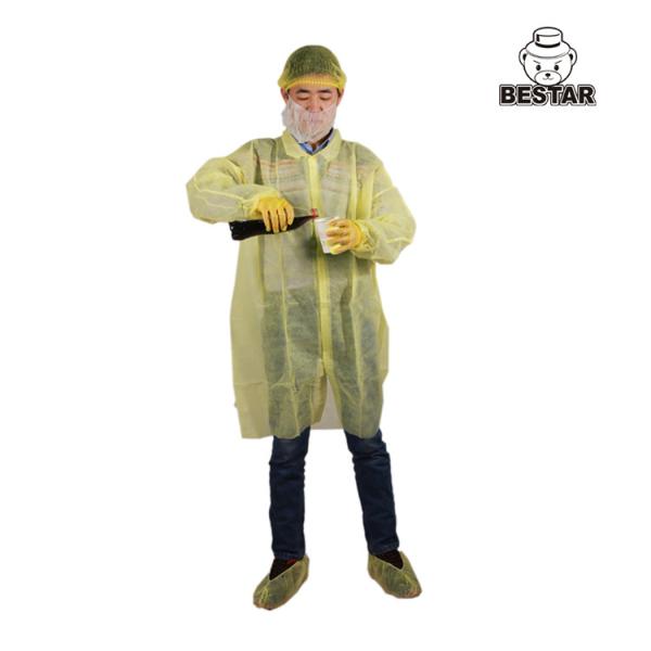 Quality 35gsm Cleanroom PP Disposable Lab Coat Visitor Gown for sale