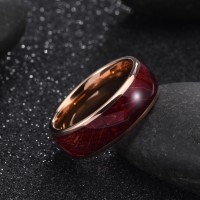 Quality 8mm High Polished Rose Gold Tungsten Carbide Ring Red Box Elder Wood Inlay Dome for sale