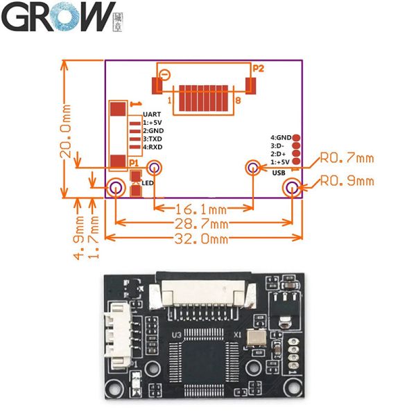 Quality GROW R306/R306S Biometric USB UART Capacitive FPC1011F3 Fingerprint Module for sale