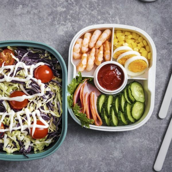 Quality 190*150*100 mm Microwavable Food Container Eco Custom Logo Color Separated Space for sale