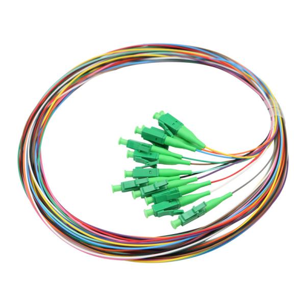 Quality LC/APC-NC, with Green Boots, LSZH, 0.9mm, 12 Fiber, G.657A2, 1 meter Color-coded 900μm Pigtail Packs for sale