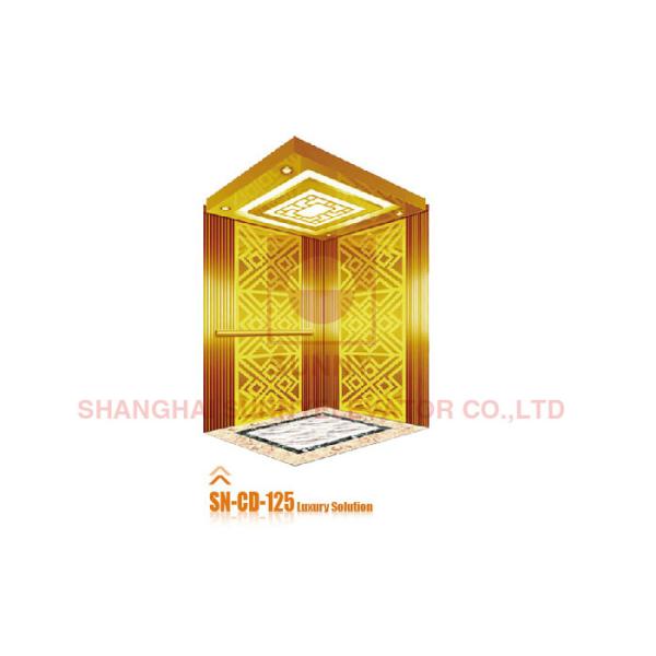 Quality Soft Lighting Elevator Cabin Decoration With Titanium Gold Mirror / Etched for sale