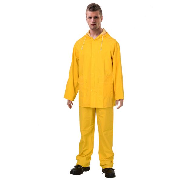 Quality R101-Y 100% Water Proof Rain Jacket Pant PVC Polyester Hooded RAINWEAR for Adults for sale