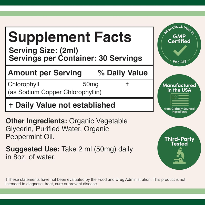 Liquid Chlorophyll Supplement bottle with dropper