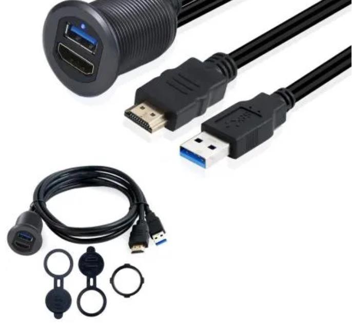 Car Dash Mount Set Two USB Extension Cable Port Boat Motorcycle Car USB Dual