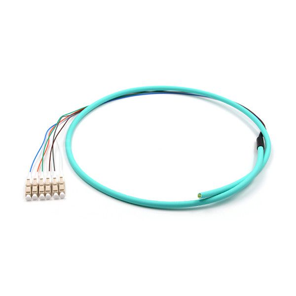 Quality LC UPC 6 Cores PVC Bundle Fan Out Fiber Cable Multimode OM3 Aqua Jacket for sale