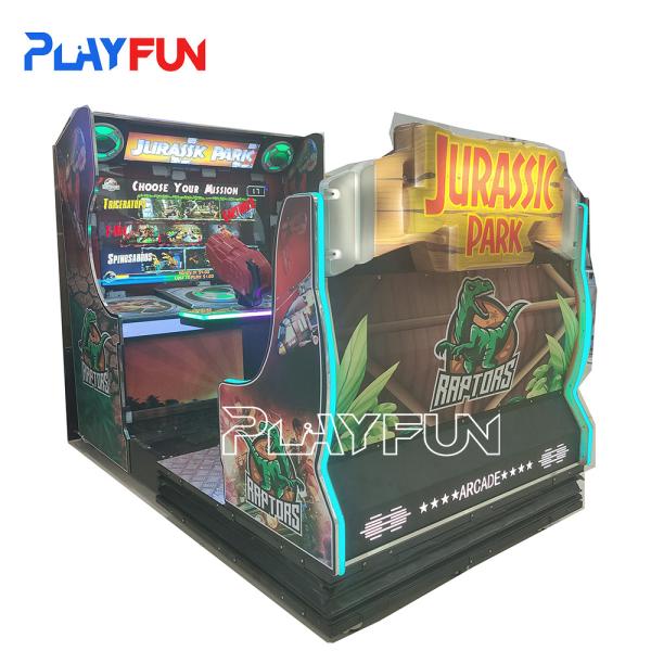 Quality Playfun Kids Coin Operated full motion Jurassic Park  Simulator Arcade Video Gun shootings Game Machine Indoor Park Elec for sale