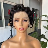 Quality Big Wavy Frontal Pixie Cut Human Hair Wigs Transparent Full Lace 10inch for sale