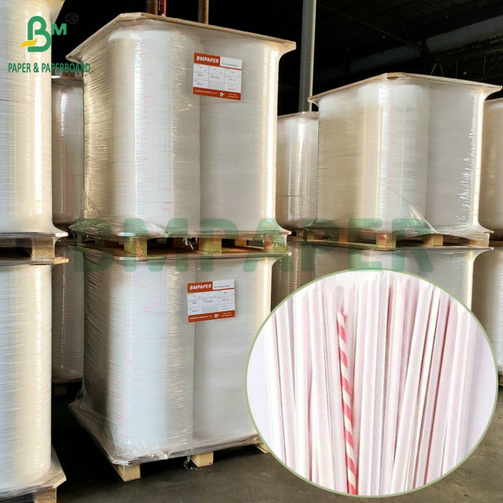 27mm 30mm 34mm 28gsm Food Grade Printable Straw Wrapping Paper In Roll