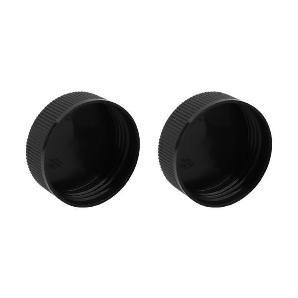 Quality 32/400 Plastic Screw On Cap Ribbed Black Screw Caps Customizable for sale
