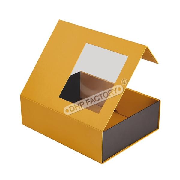 Quality Yellow Printed Magnetic Flap Gift Box Personalised Magnetic Box With Clear for sale