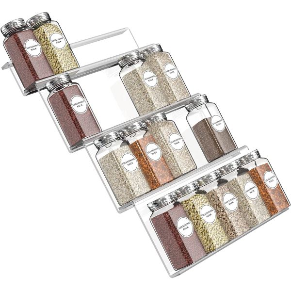 Quality Expandable Drawer Cabinet Shelf Spice Rack Organizer Caddy Acrylic Condiment Seasoning Tray for sale