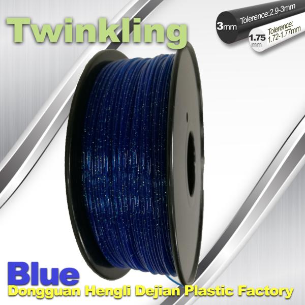 Quality Blue Color Flexible 3D Printer Filament 1.75 3.0mm Twinkling Filament 200°C - for sale