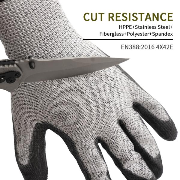 Quality 13 Gauge Polyester Polyurethane Palm Coated Gloves ANSI Level 5 Cut Resistant for sale