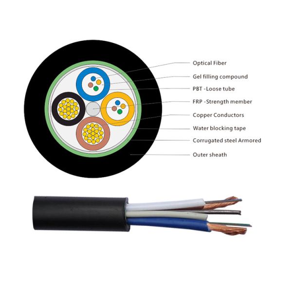 Quality G652D 6 8 Core Photoelectric Hybrid Fiber Optic Cable With 2 Copper Power Wires OPLC for sale