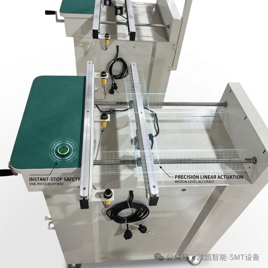 Quality SMT Transfer PCB Conveyor with 6mm Synchronous Pulley Belt, Adjustable PCB Conveyor and 10KG Rated Load for SMT Equipment for sale
