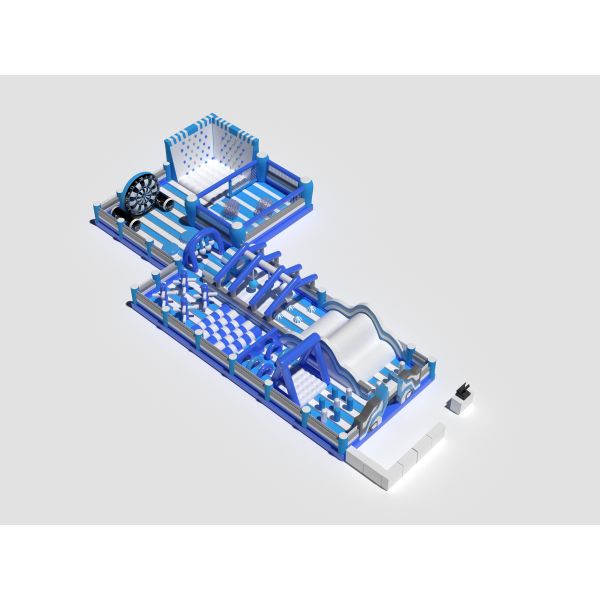 Quality PVC Commercial Inflatable Obstacles Course Blue & White Customized for sale