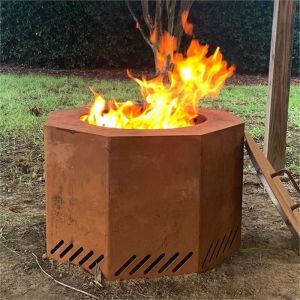 Quality Patio Dual Flame Hexagonal Corten Steel Low Smoke Wood Burning Fire Pit for sale