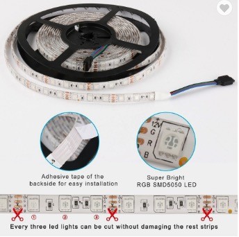 Quality IP20 RGB 30 LEDs / M 7.2W SMD 5050 LED Strip Light 10MM PCB Width FPC Material for sale