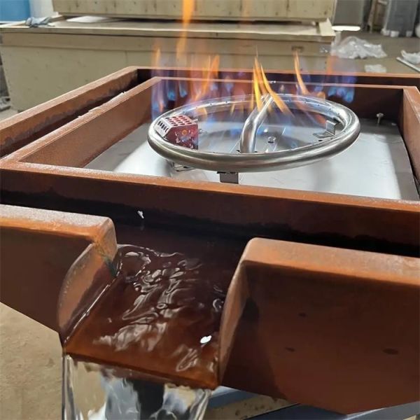 Quality Outdoor Pool Corten Steel Gas Fire Pit Bowl With Water Feature for sale