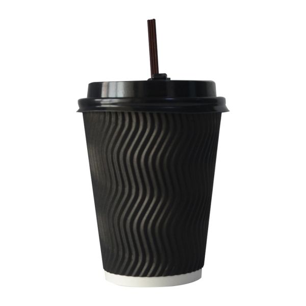 Quality 400ml PLA Sturdy Durable Corrugated Paper 12oz Ripple Cups With Lids for sale