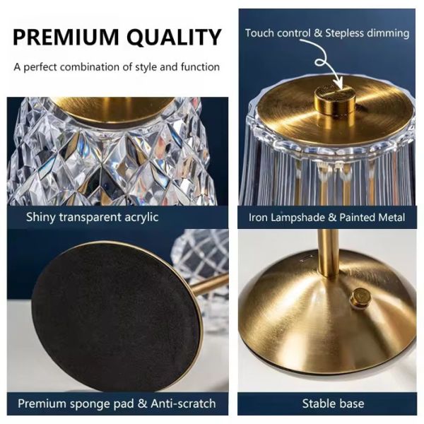 Quality Crystal LED Table Lamp Type C USB 5V Rechargeable Touch Three Color Table Lamp for sale