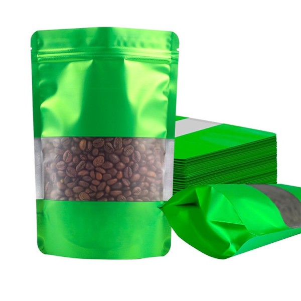 Quality Green Stand up Pouch Bags Kraft Plastic Zip Lock Bags With Matte Window Tear Notch Resealable Zipper Pouch Dry Food Plastic Bag for sale
