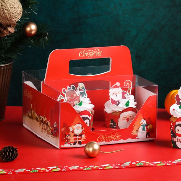 Quality ODM Holiday Cake Christmas Bakery Boxes Cupcake Dessert Paper Packaging With for sale