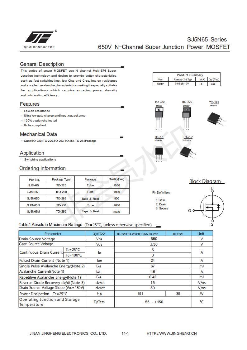 SJ5N65 SUPER JUNCTION N-CHANNEL MOSFET WITH 5A 650V
