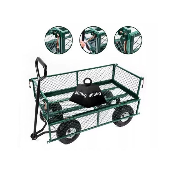 Quality Industrial Garden Wagon Cart 300kg Capacity And Metal Wire Spoke Garden Trolly Cart for sale