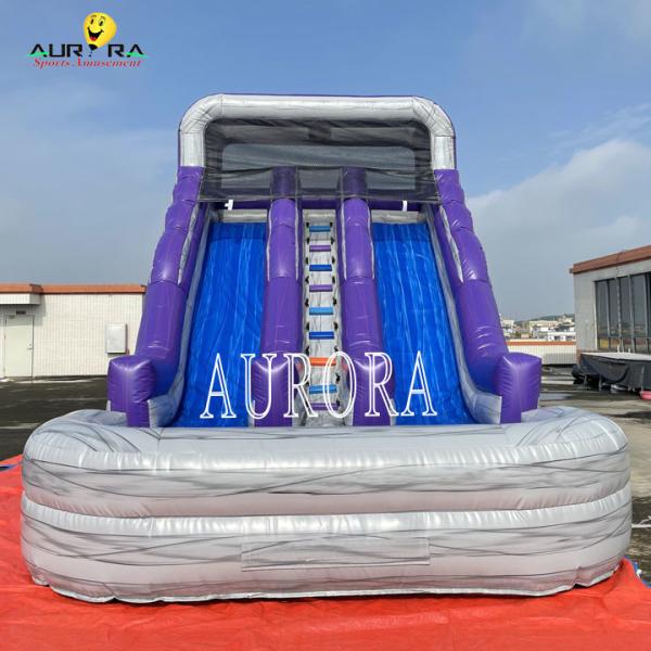 Quality Custom Purple Gray Inflatable Water Slide With Climbing Wall For Adventure for sale