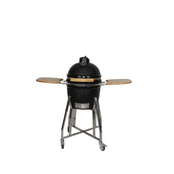 Quality Ceramic 16 Inch Kamado Grill Charcoal Black Color 40cm With Cart And Side Tables for sale