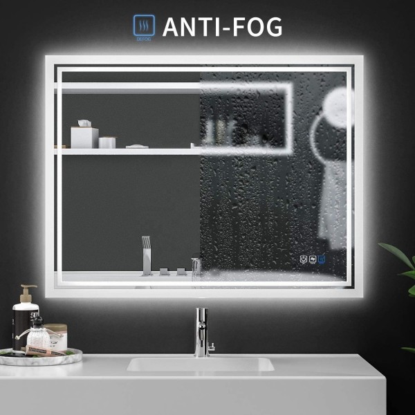 Quality Wall Mounted LED Square Mirror 6000K LED Illuminated Bathroom Mirror Customized for sale