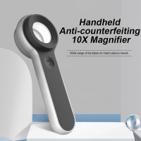Quality Handheld Magnifier with 10X Magnification LED UV Light and K9 Optical Lens for for sale